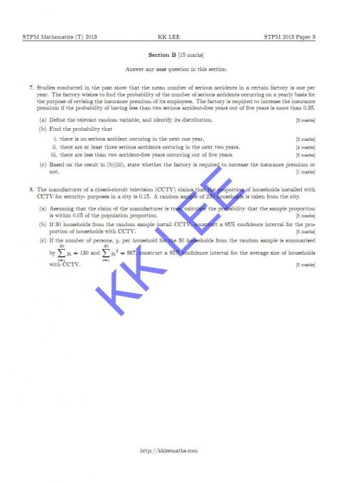 STPM 2013 MT Paper 3 Question - KK LEE MATHEMATICS
