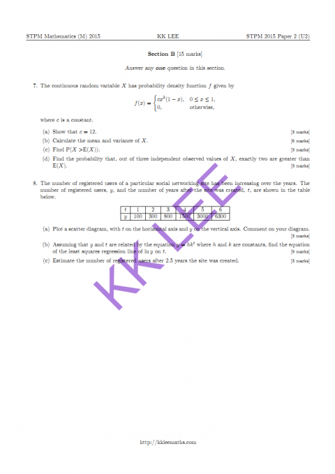 STPM 2015 MM Repeat Paper 2 Question - KK LEE MATHEMATICS