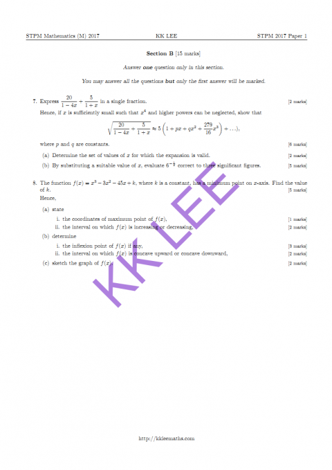 STPM 2017 MM Paper 1 Question - KK LEE MATHEMATICS