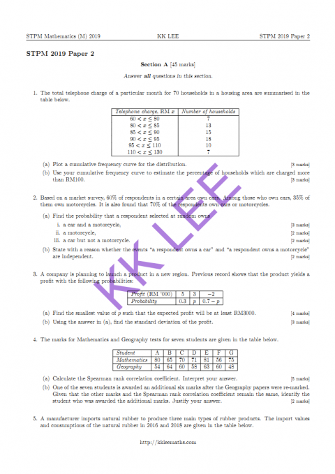 STPM 2019 MM Paper 2 Question - KK LEE MATHEMATICS