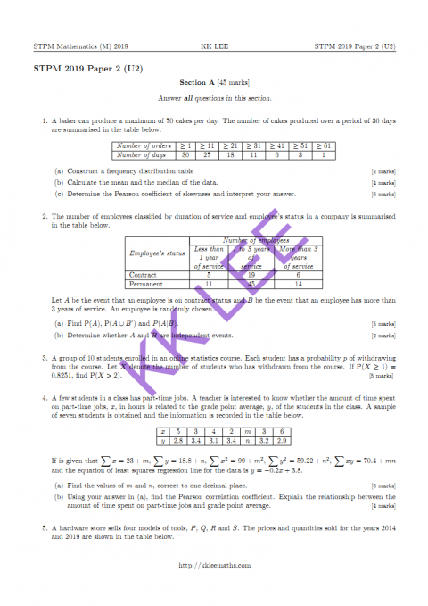 STPM 2019 MM Repeat Paper 2 Question - KK LEE MATHEMATICS