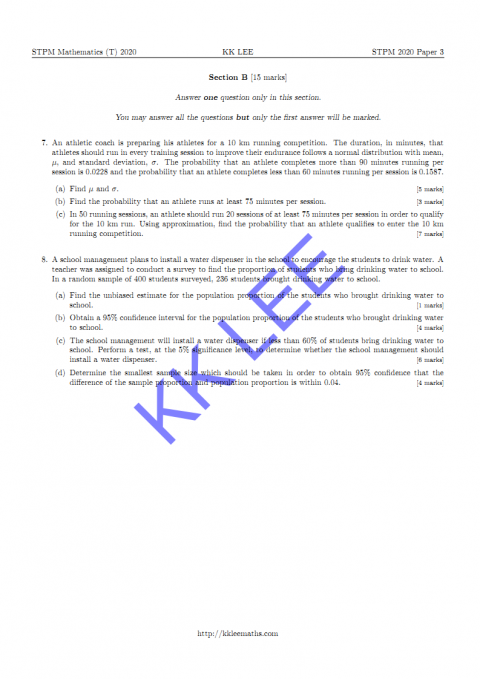 STPM 2020 MT Paper 3 Question - KK LEE MATHEMATICS