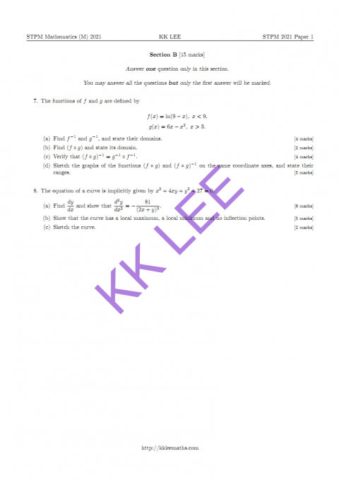 STPM 2021 MM Paper 1 Question - KK LEE MATHEMATICS
